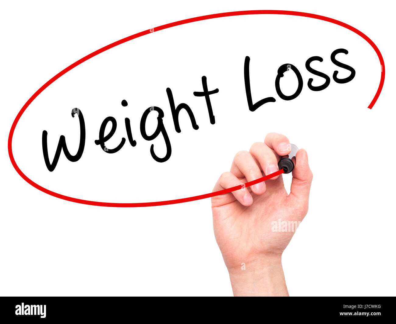 Man Hand writing Weight Loss with black marker on visual screen ...