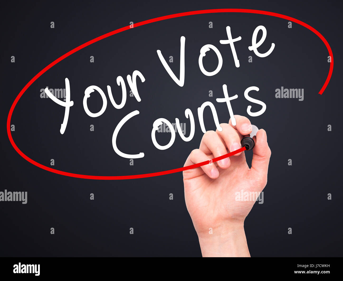 Man Hand writing Your Vote Counts with black marker on visual screen ...