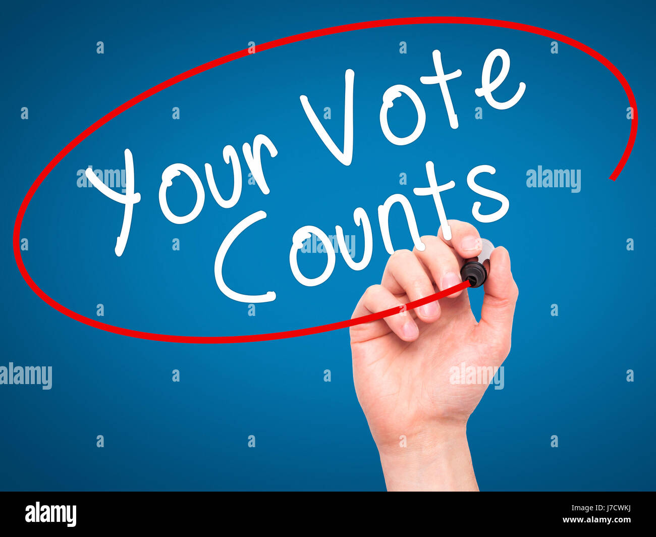 Man Hand writing Your Vote Counts with black marker on visual screen ...