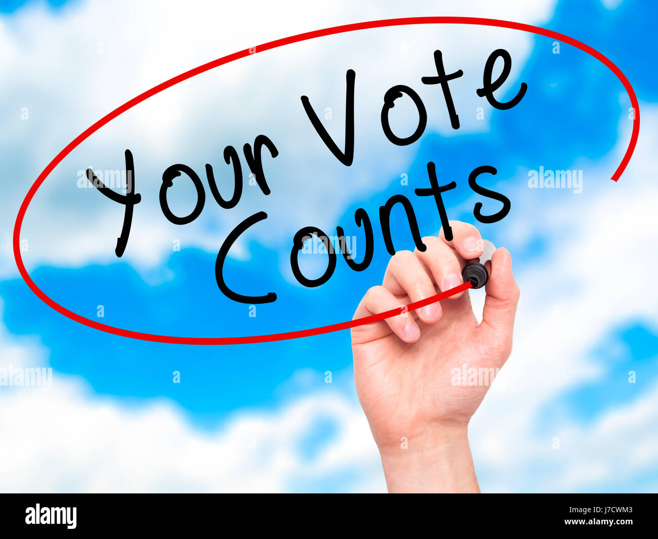 Man Hand writing Your Vote Counts with black marker on visual screen ...