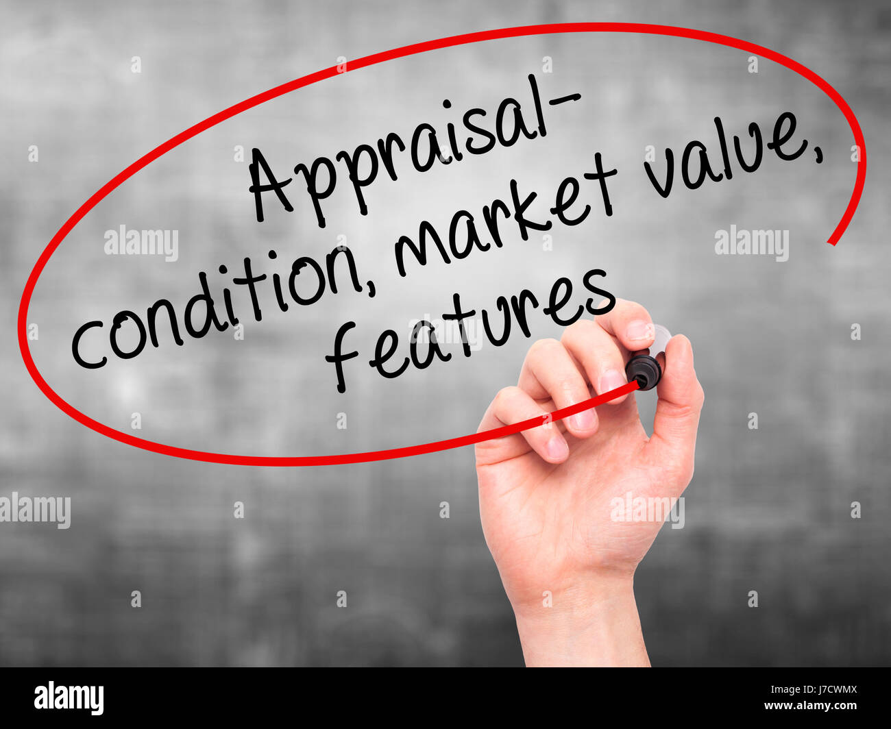 Man Hand writing Appraisal - condition, market value, features, with ...