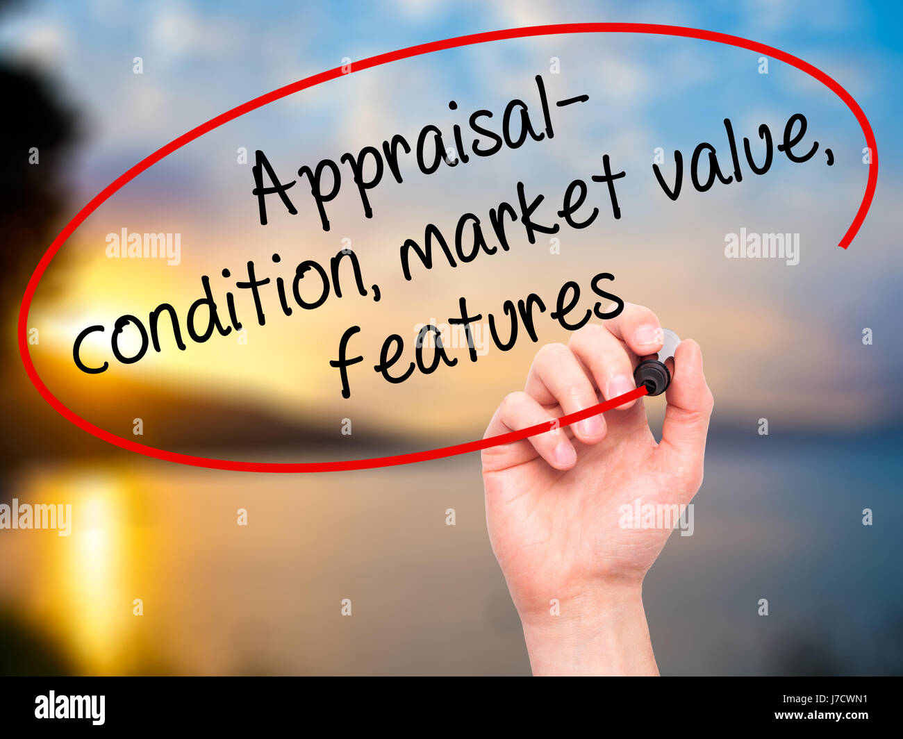 Man Hand writing Appraisal - condition, market value, features, with ...