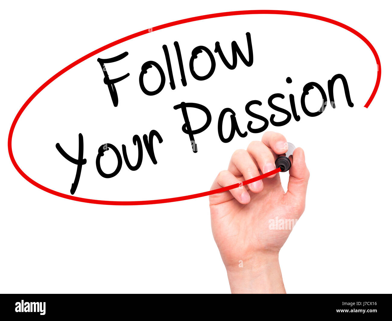 Man Hand writing Follow Your Passion with black marker on visual screen ...