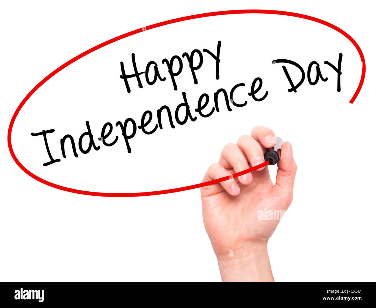 Man Hand writing happy Independence Day with black marker on visual ...