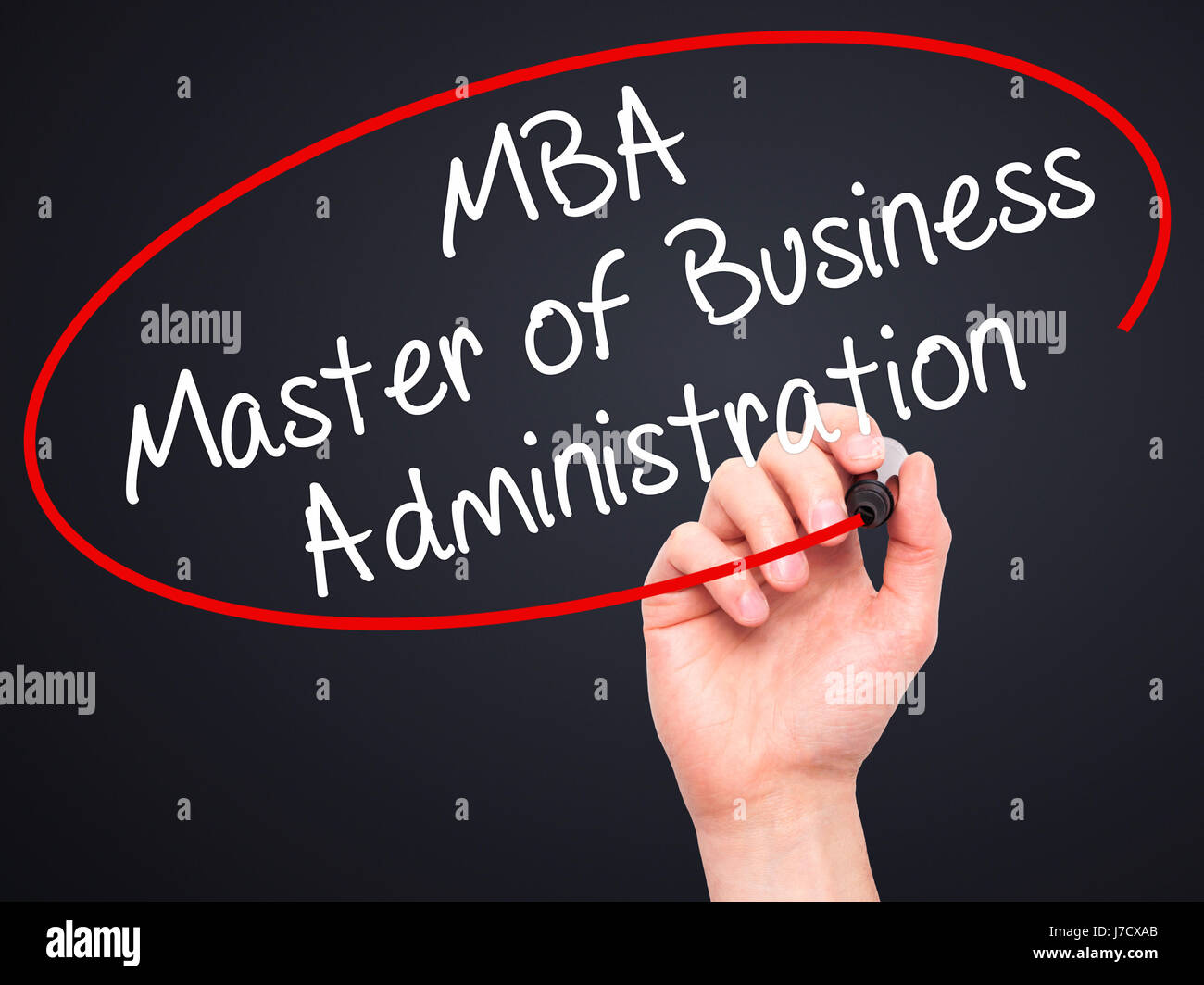 Man Hand writing MBA - Master of Business Administration with black marker on visual screen ...