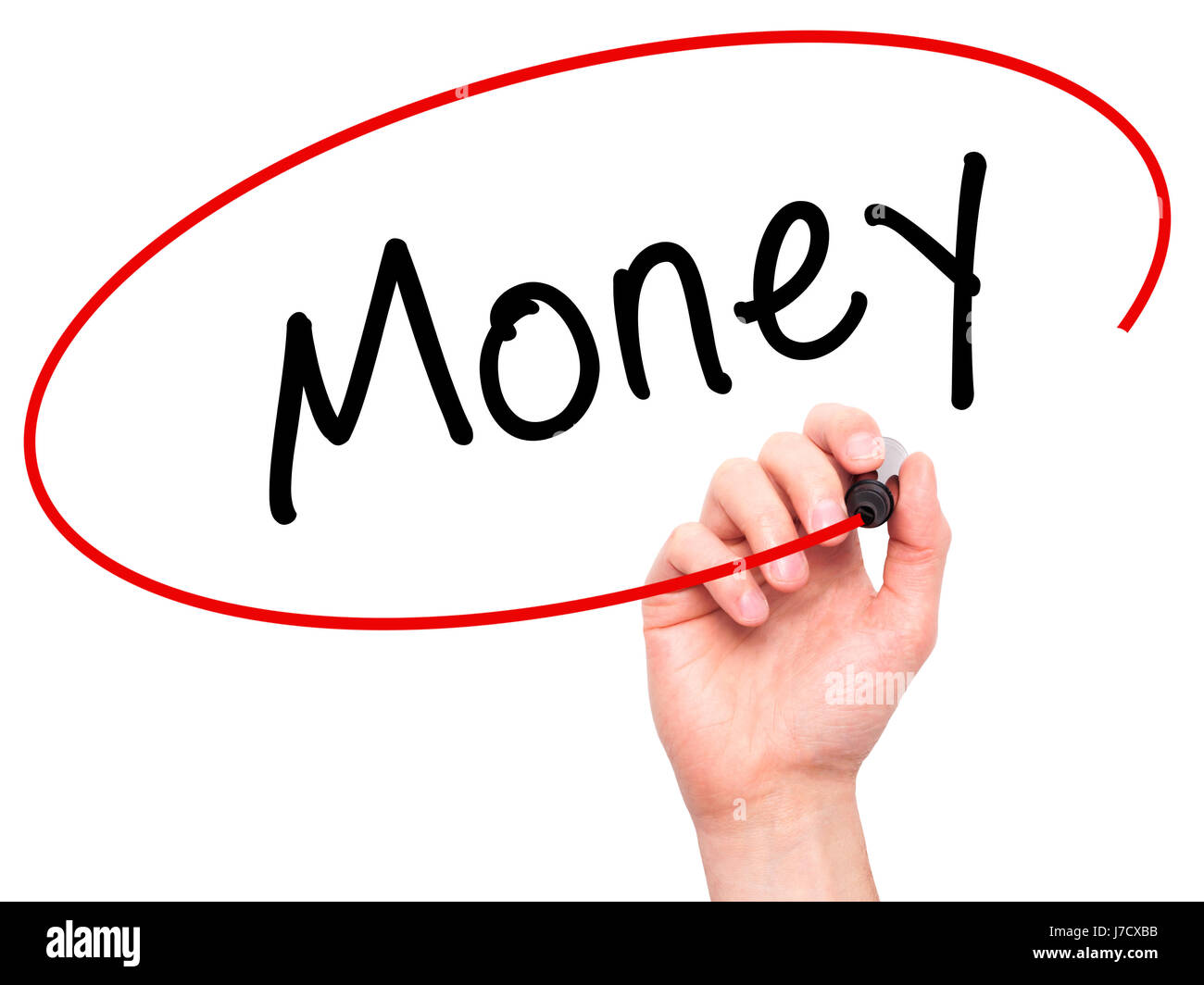 Man Hand writing Money with black marker on visual screen. Isolated on ...