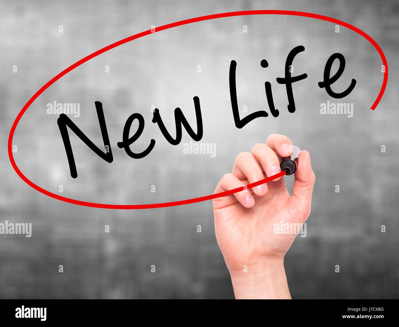 Man Hand writing New Life with black marker on visual screen. Isolated ...
