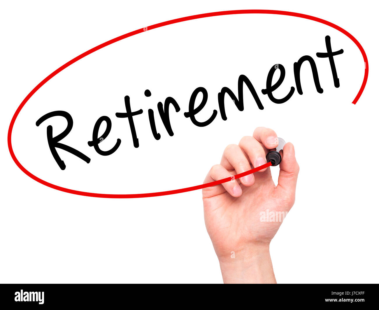 Man Hand writing Retirement with black marker on visual screen ...