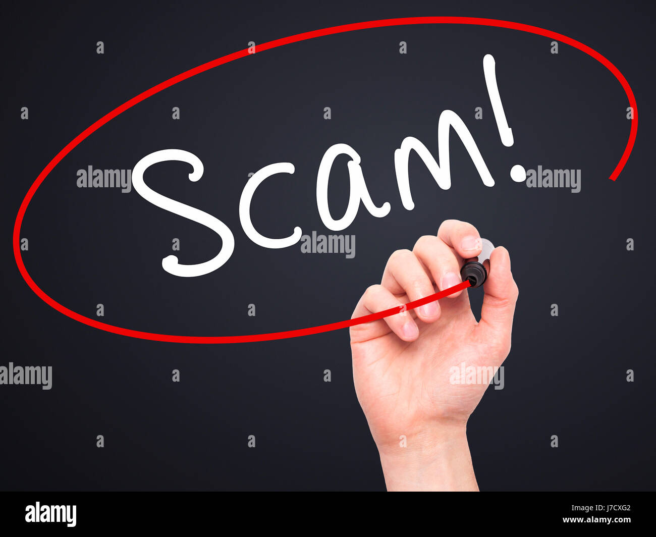 Man Hand writing Scam! with black marker on visual screen. Isolated on ...