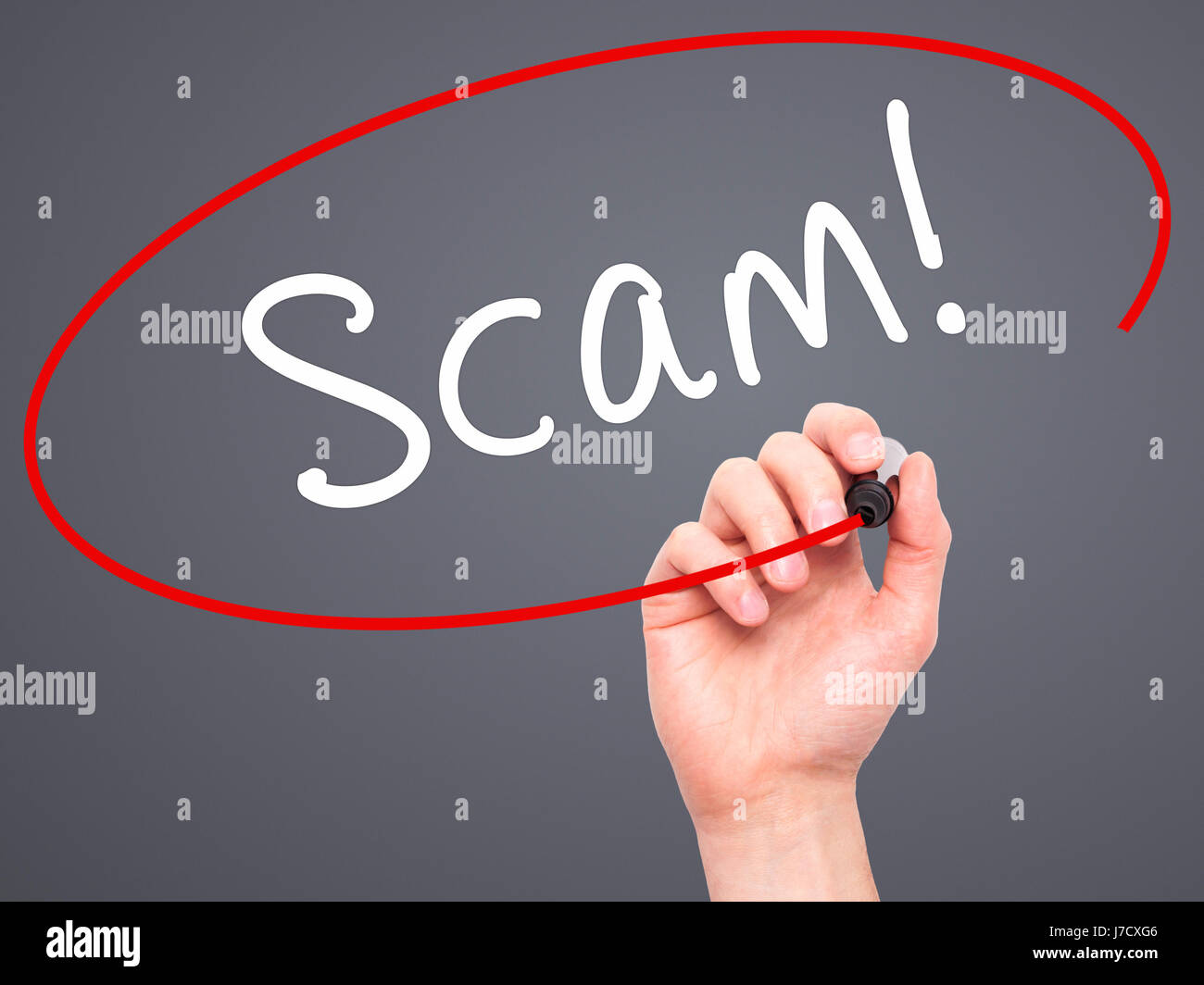 Man Hand writing Scam! with black marker on visual screen. Isolated on ...