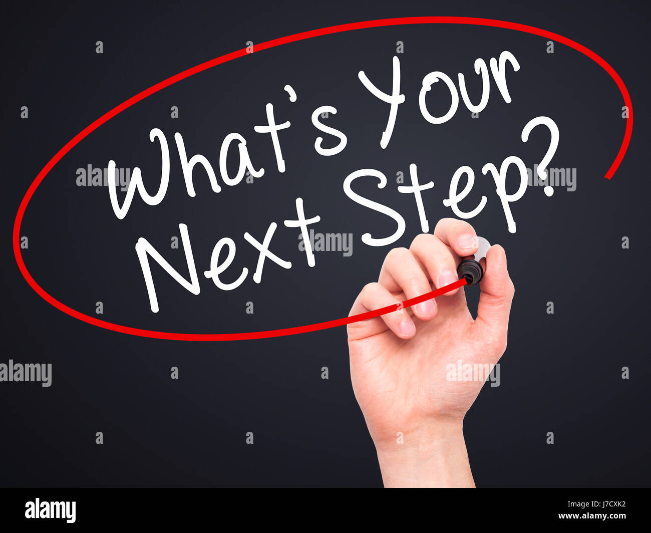 Man Hand writing What's Your Next Step? with black marker on visual ...