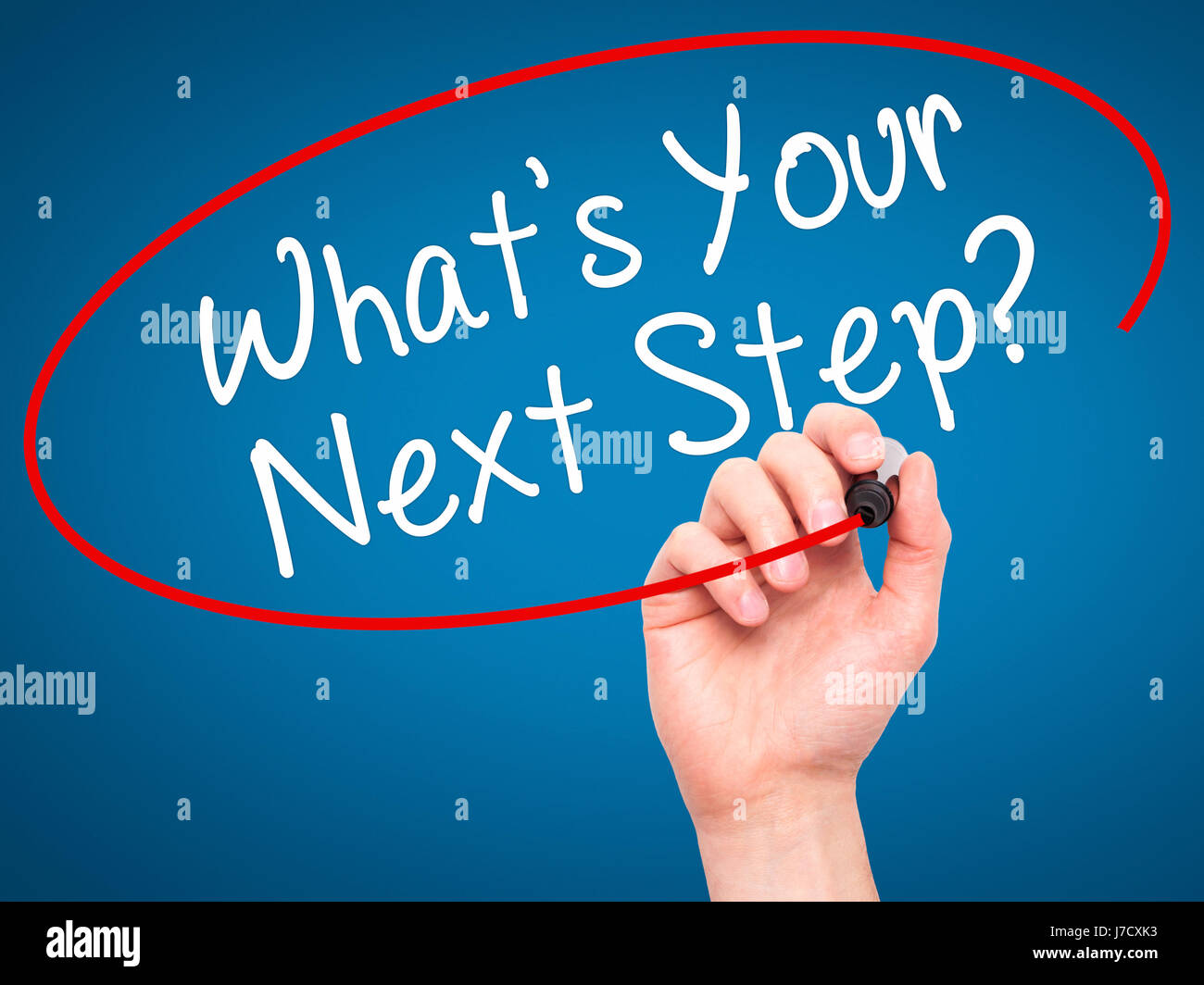 Man Hand writing What's Your Next Step? with black marker on visual ...