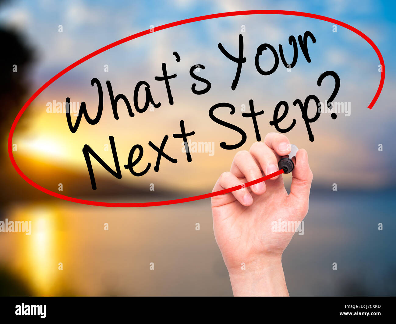 Man Hand writing What's Your Next Step? with black marker on visual ...