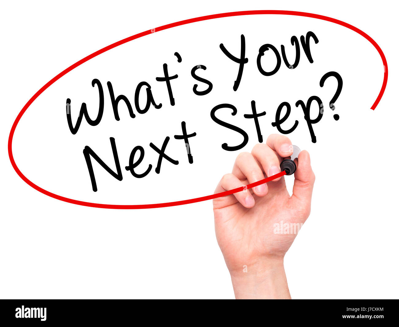 Man Hand writing What's Your Next Step? with black marker on visual ...