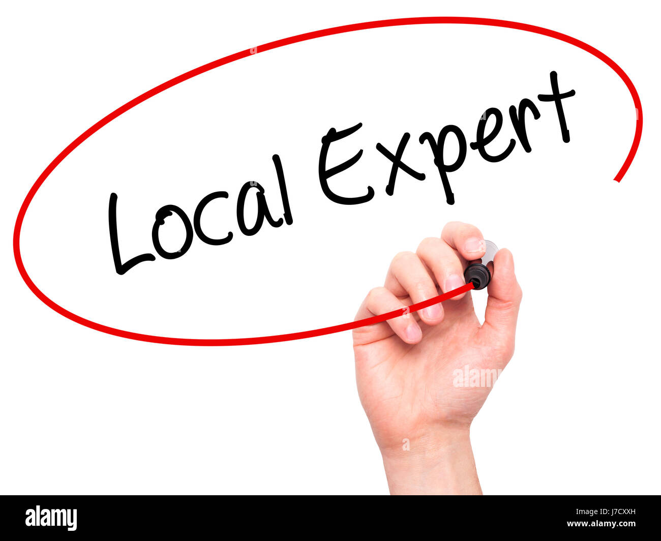 Man Hand writing Local Expert with black marker on visual screen ...