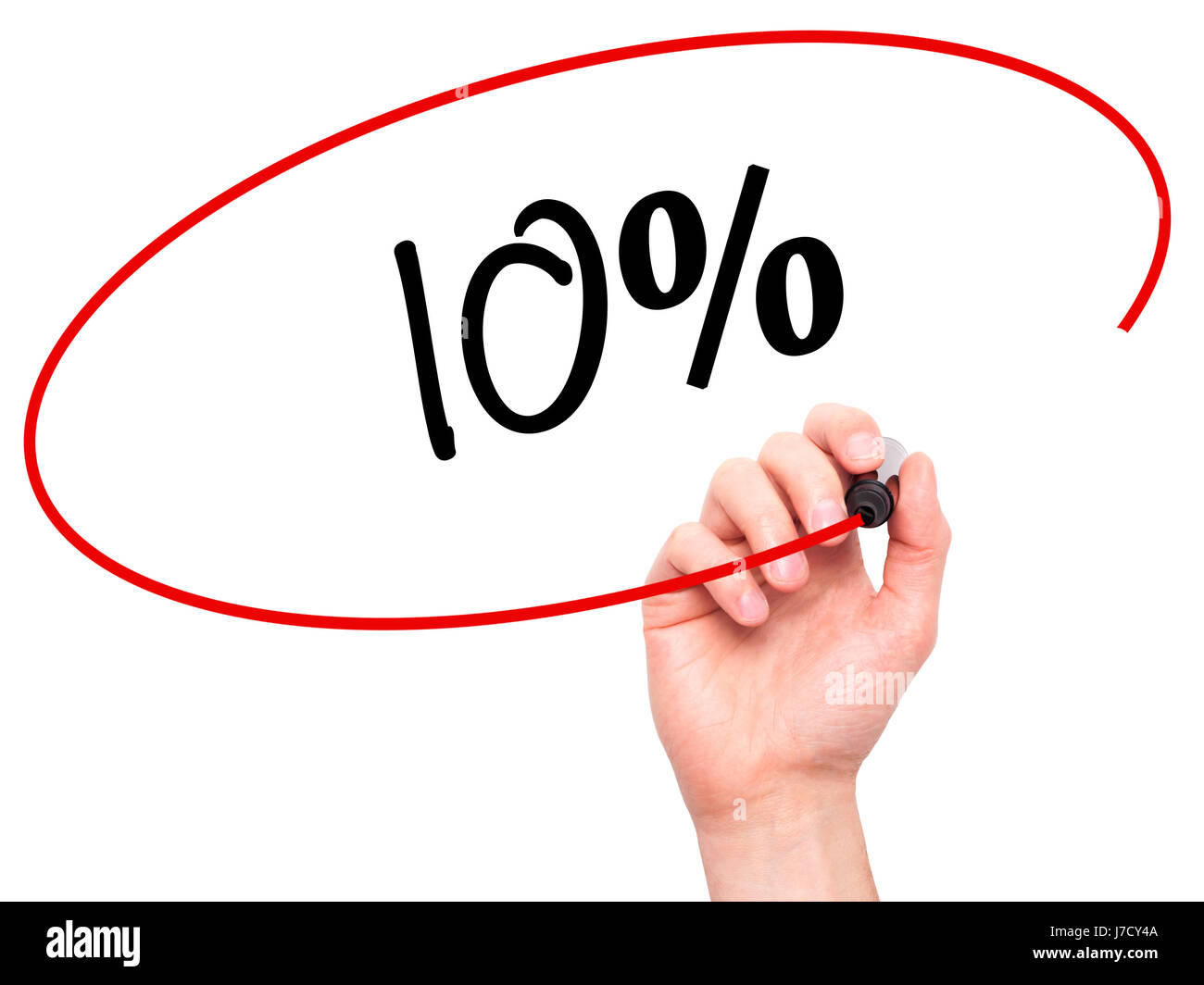 Man Hand writing 10% with black marker on visual screen. Isolated on ...