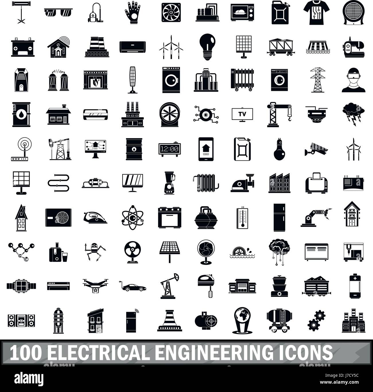100 electrical engineering icons set, simple style Stock Vector Image ...