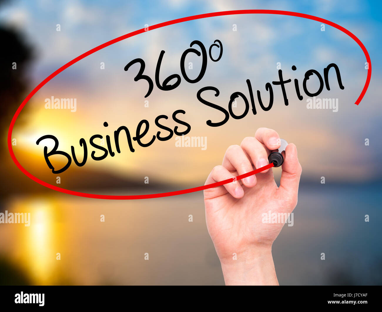 Man Hand writing 360 Business Solution with black marker on visual ...