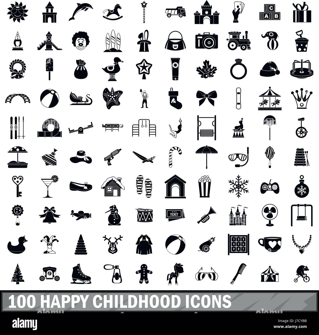 100 happy childhood icons set, simple style Stock Vector Image & Art ...
