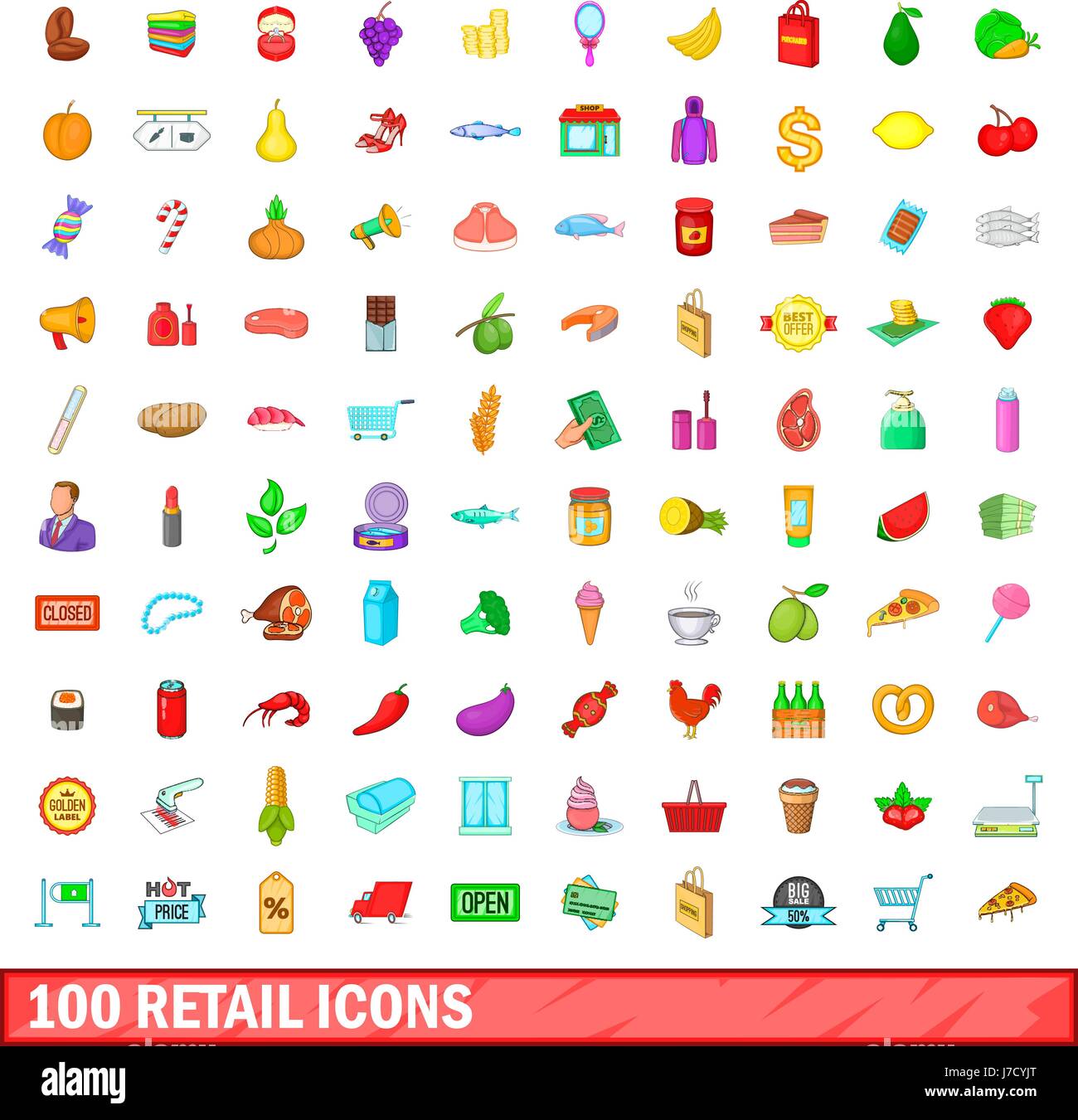 100 retail icons set, cartoon style Stock Vector Image & Art - Alamy