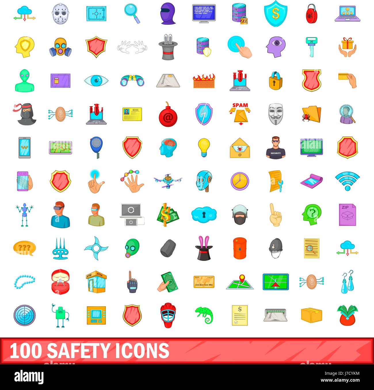 100 safety icons set, cartoon style Stock Vector Image & Art - Alamy