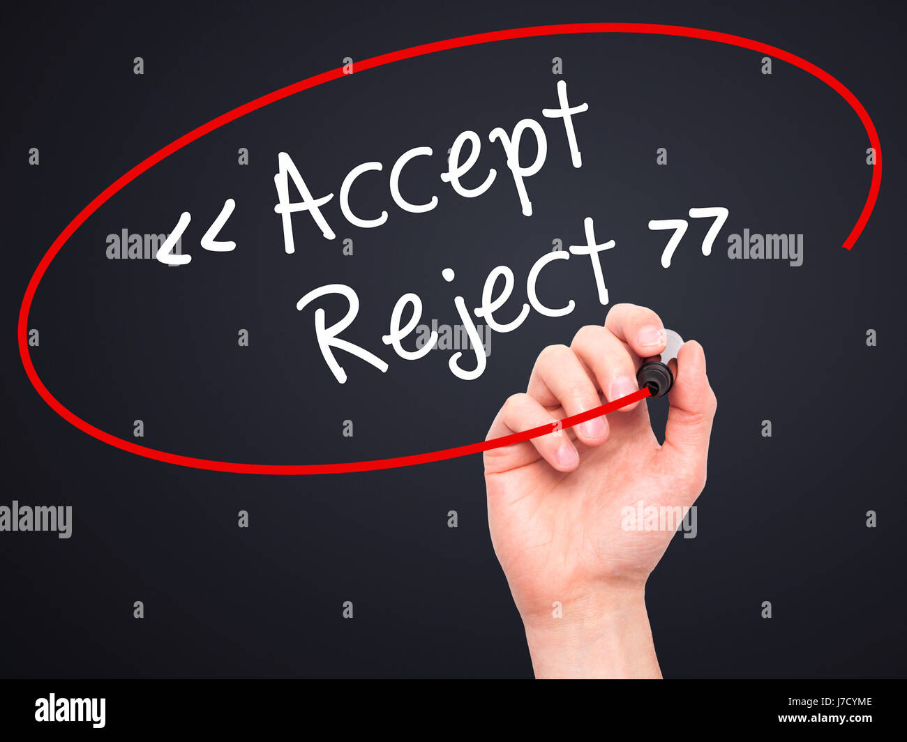 Man Hand writing Accept - Reject with black marker on visual screen ...
