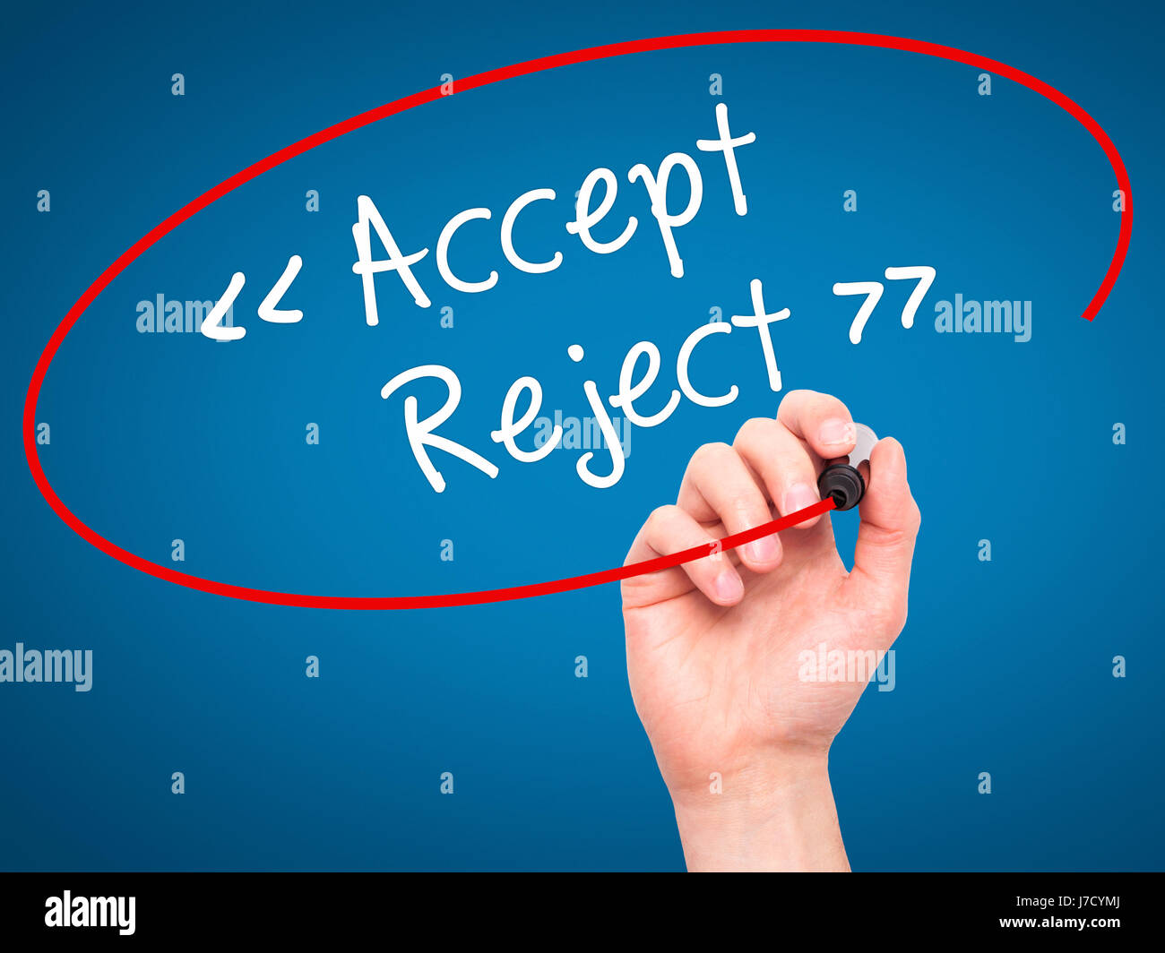 Man Hand writing Accept - Reject with black marker on visual screen ...