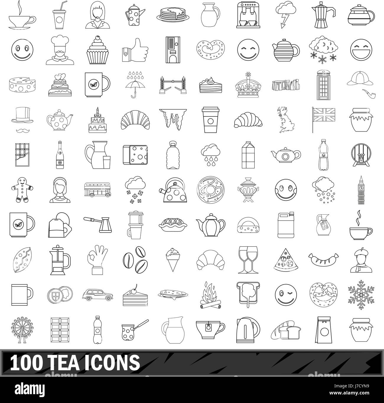 100 tea icons set, outline style Stock Vector Image & Art - Alamy