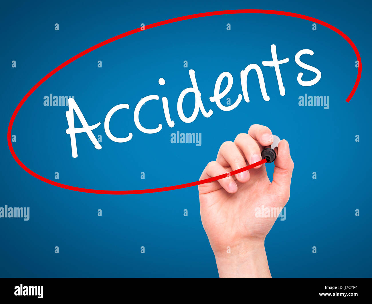 Man Hand writing Accidents with black marker on visual screen. Isolated ...