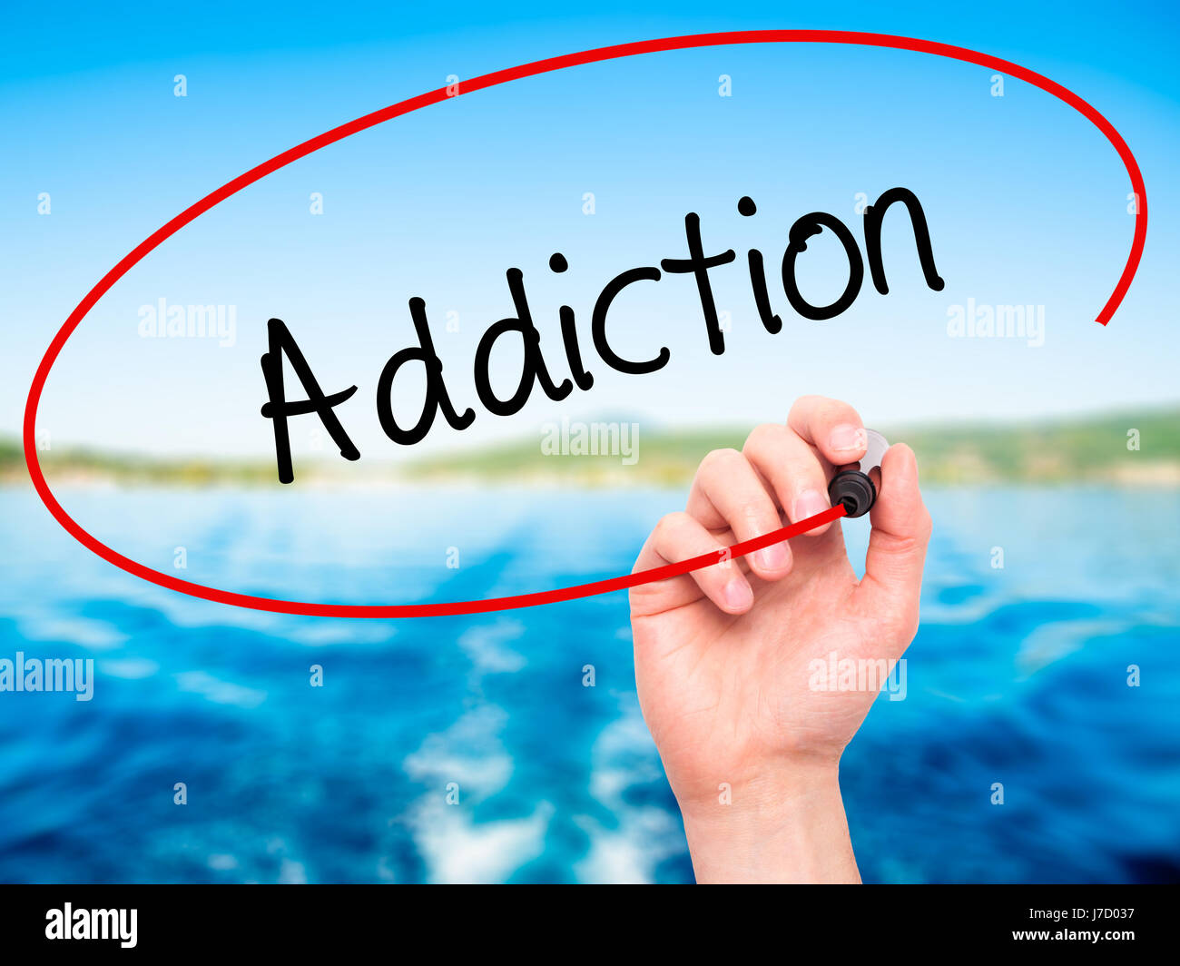 Man Hand writing Addiction with black marker on visual screen. Isolated ...