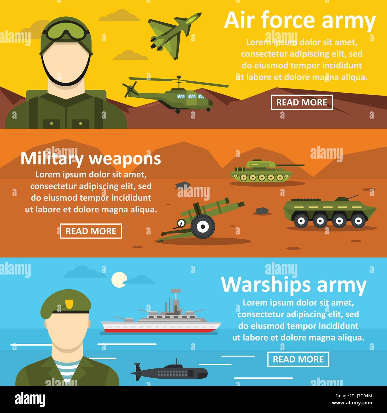 Military force banner horizontal set, flat style Stock Vector Image ...