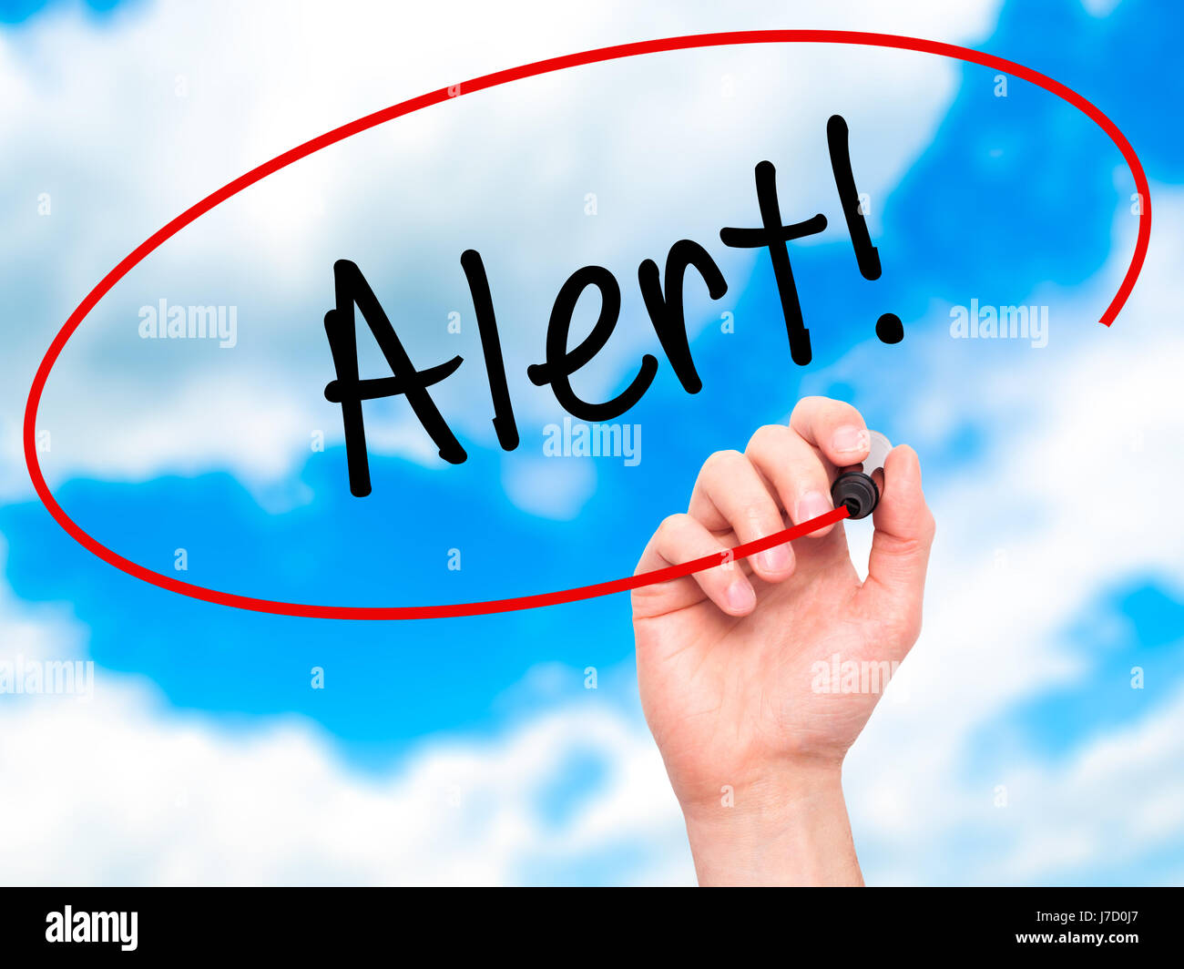 Man Hand writing Alert! with black marker on visual screen. Isolated on ...