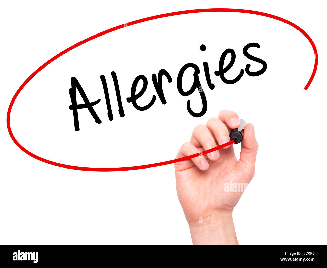 Man Hand writing Allergies with black marker on visual screen. Isolated ...