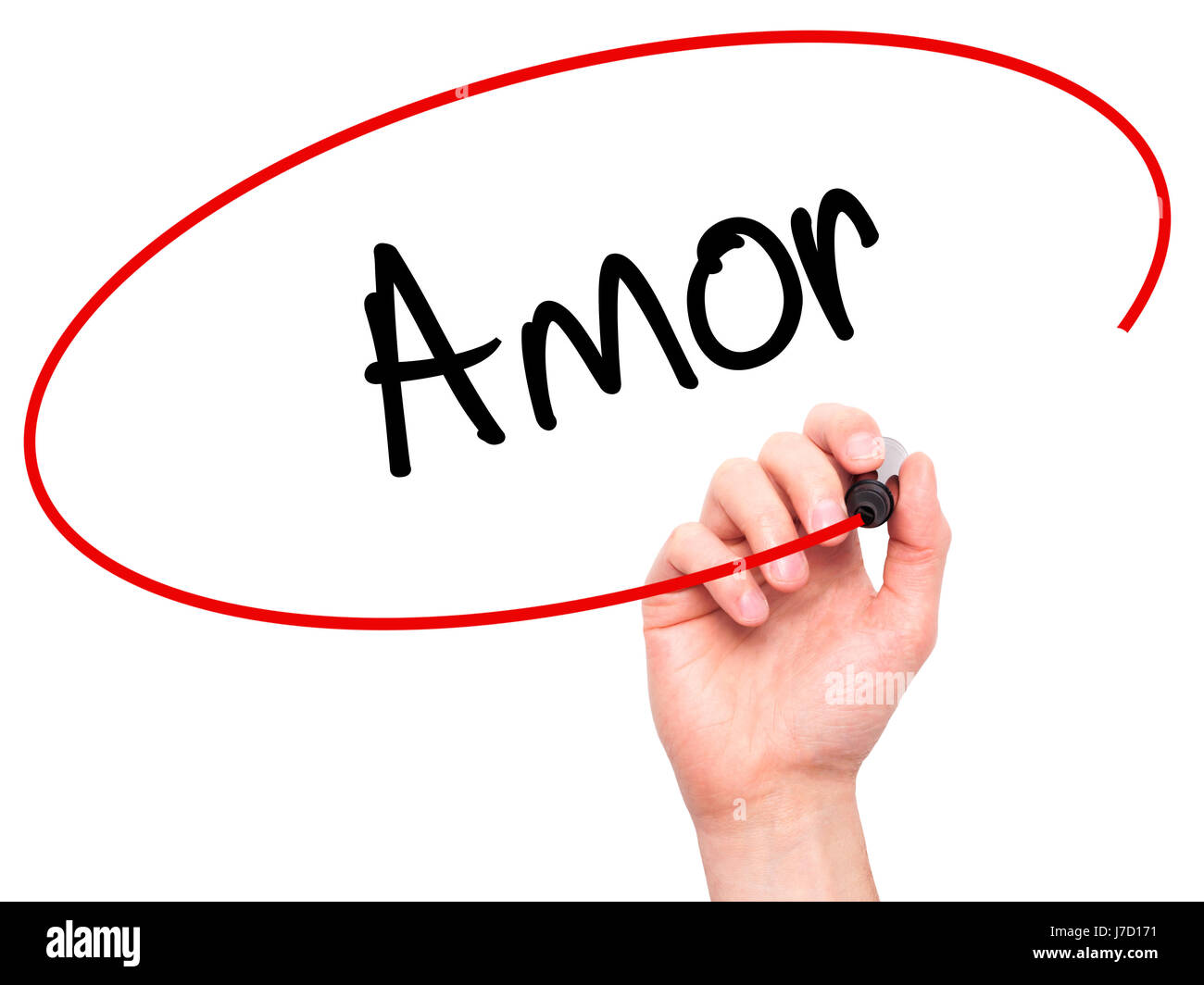 Man Hand writing Amor ( Love in Portuguese)with black marker on visual ...