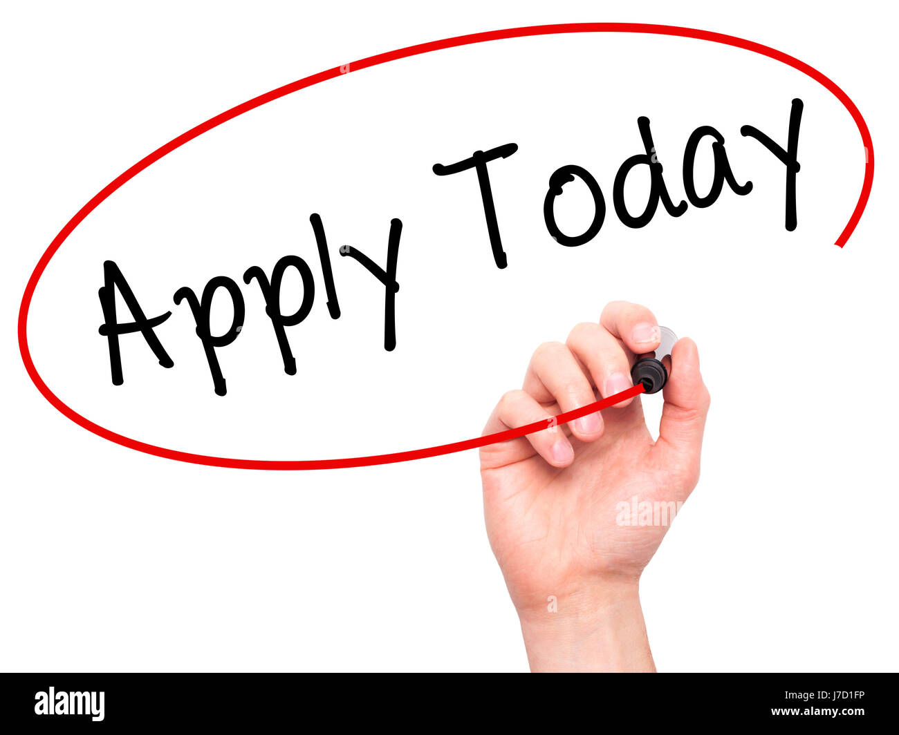 Man Hand writing Apply Today with black marker on visual screen ...