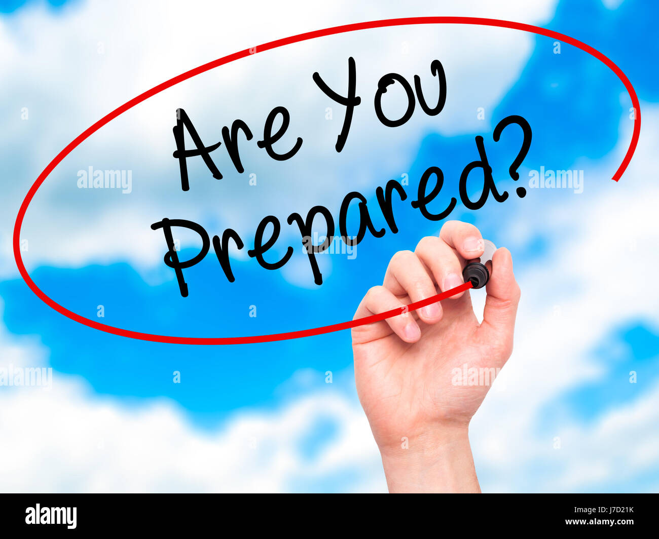 Man Hand writing Are you Prepared? with black marker on visual screen ...