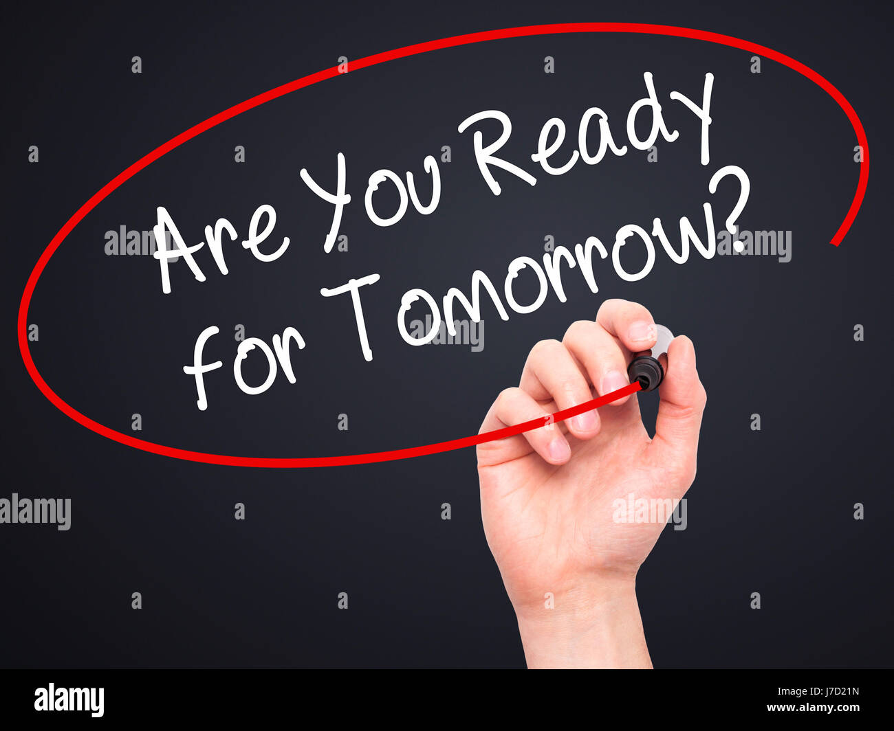 Man Hand writing Are You Ready for Tomorrow? with black marker on ...