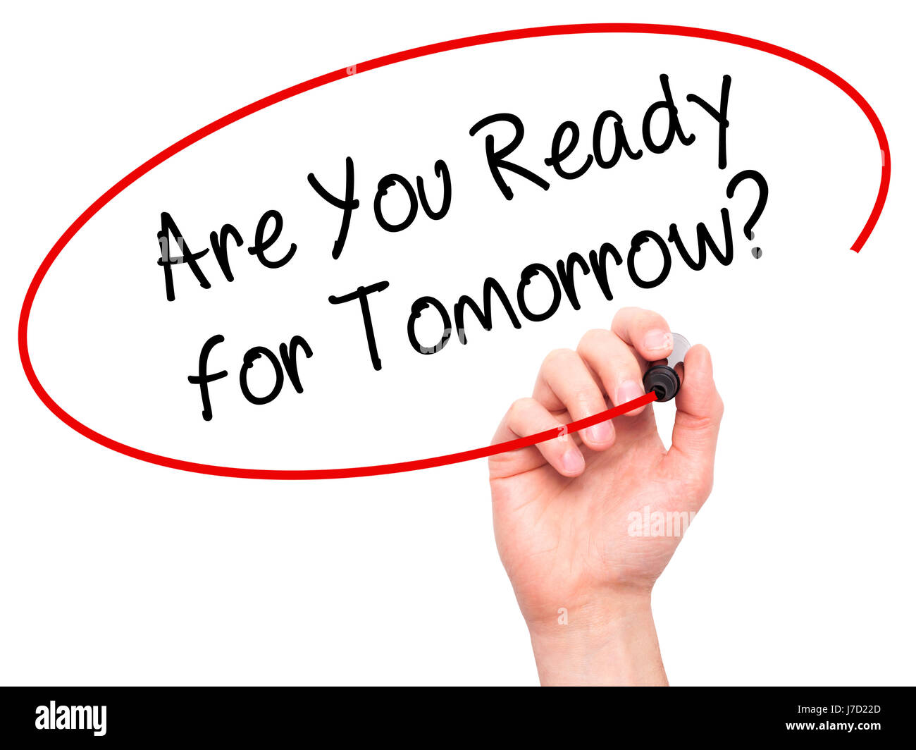 Man Hand writing Are You Ready for Tomorrow? with black marker on ...