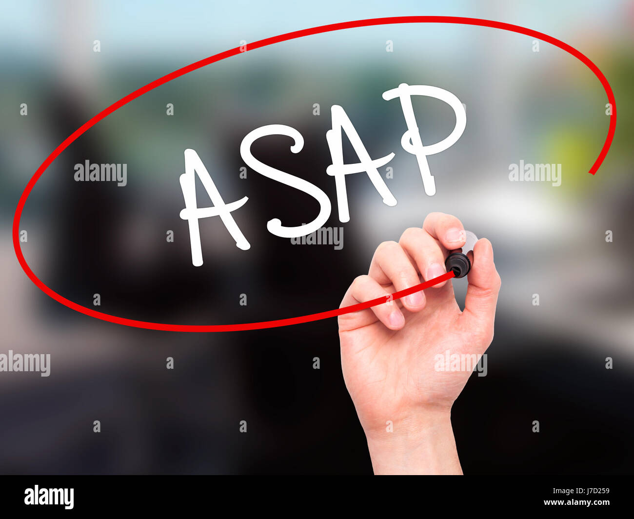 Man Hand writing ASAP with black marker on visual screen. Isolated on ...