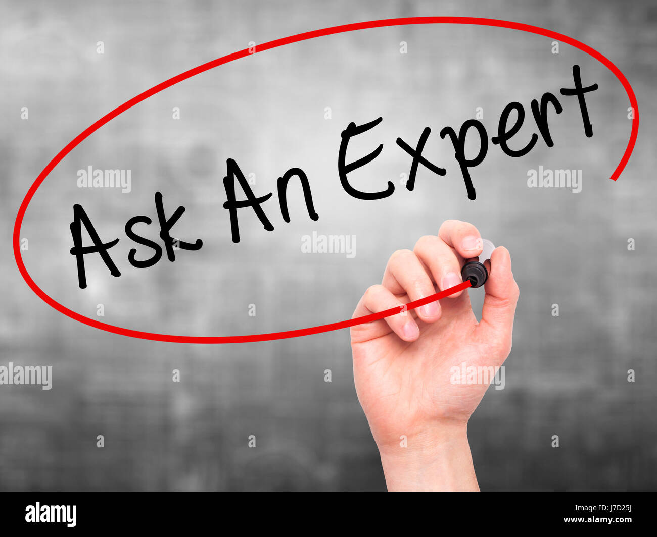 Man Hand writing Ask An Expert with black marker on visual screen ...