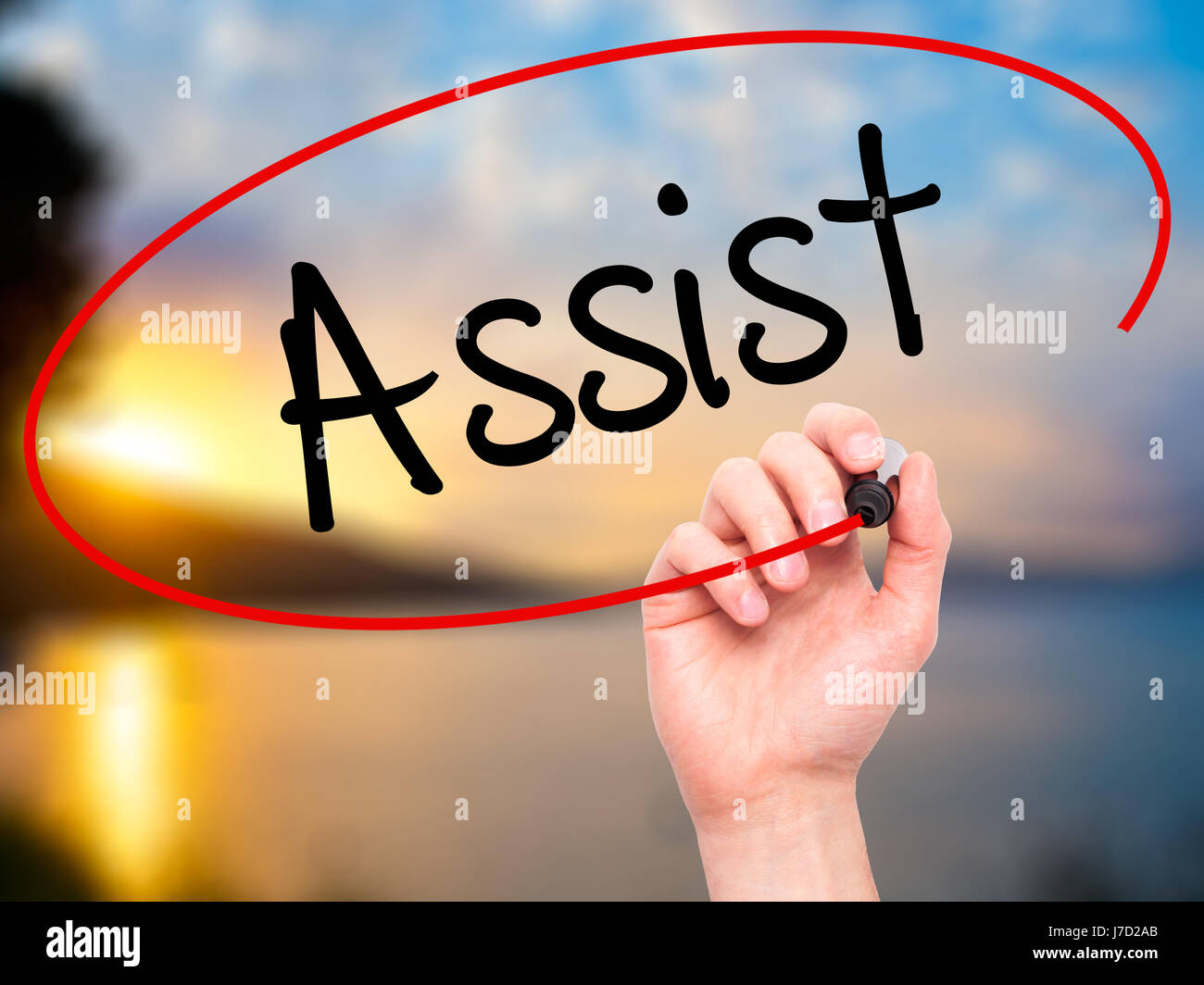 Man Hand writing Assistwith black marker on visual screen. Isolated on ...