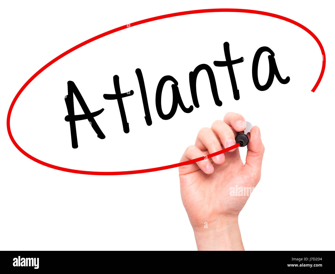 Man Hand writing Atlanta with black marker on visual screen. Isolated ...