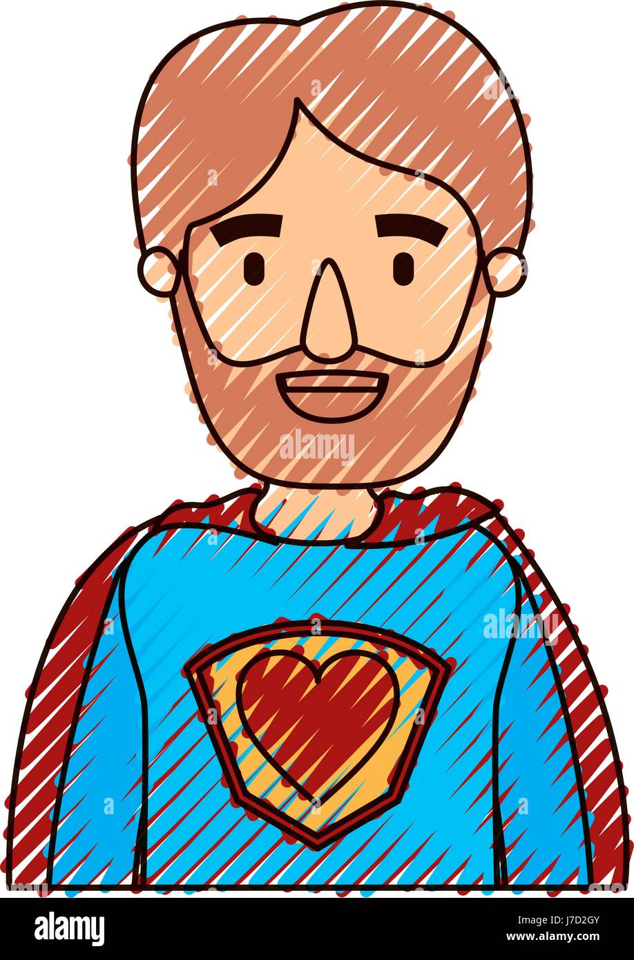 color crayon stripe caricature half body super hero father with beard ...