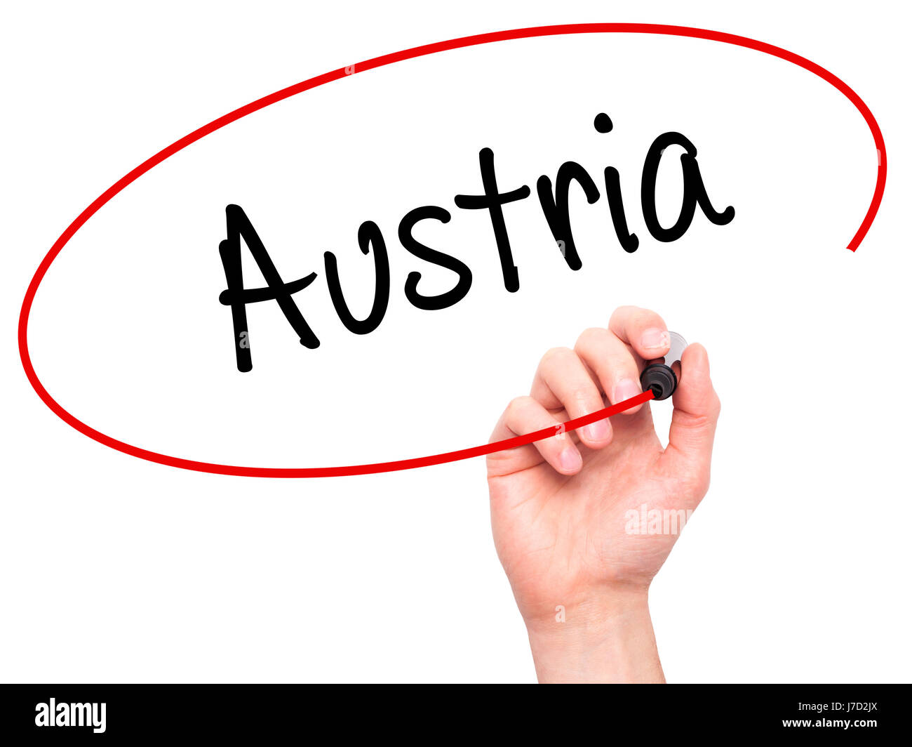 Man Hand writing Austria with black marker on visual screen. Isolated ...