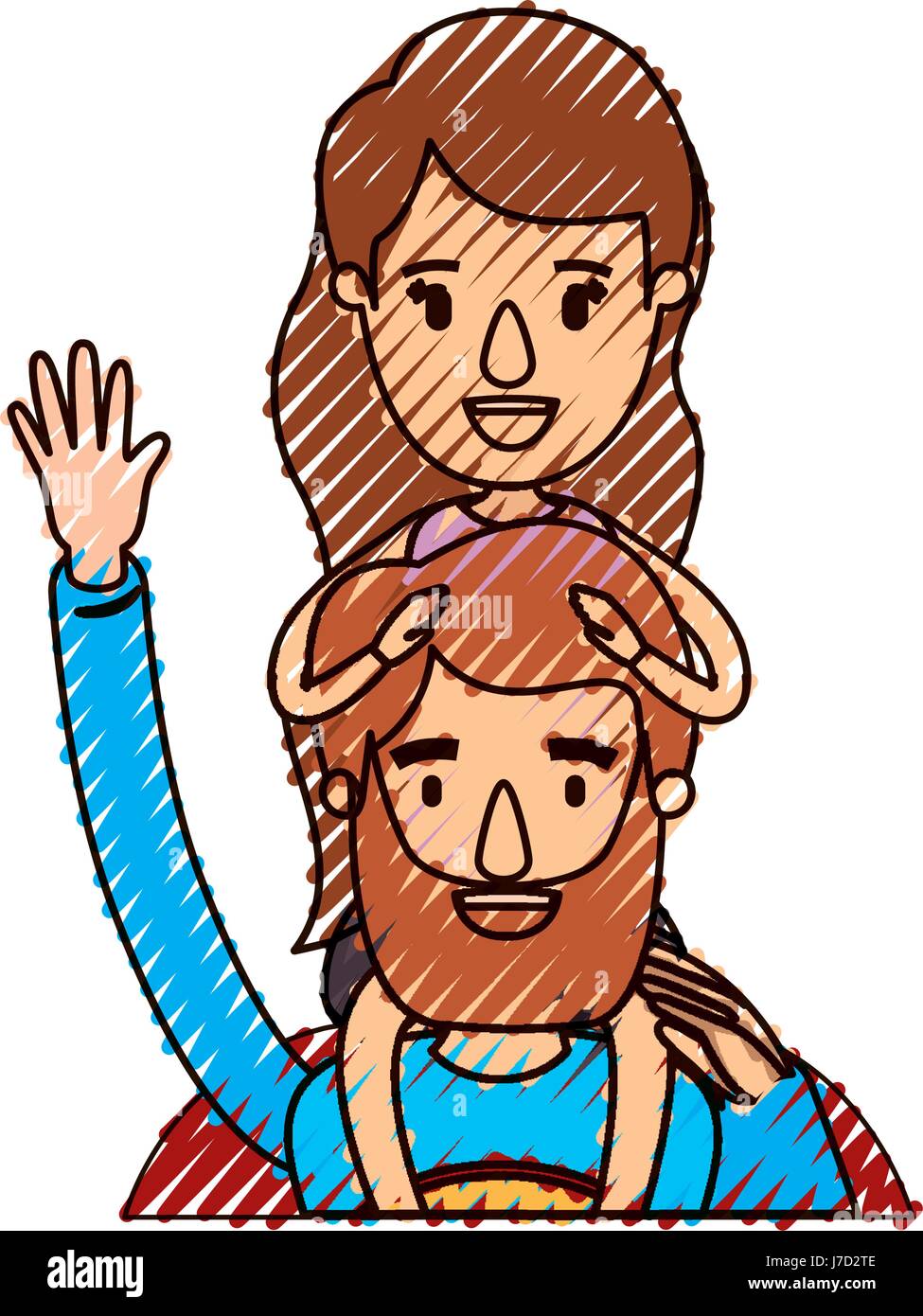 color crayon stripe caricature half body super dad hero greeting with ...