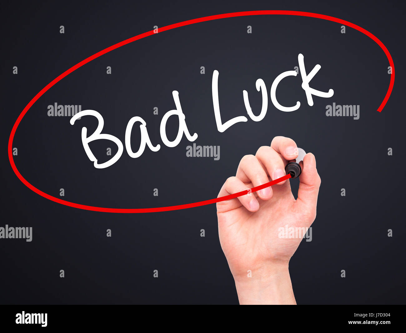 Man Hand writing Bad Luck with black marker on visual screen. Isolated ...