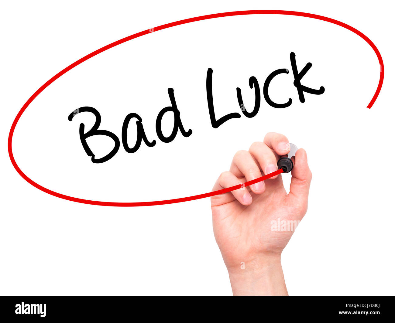 Man Hand writing Bad Luck with black marker on visual screen. Isolated ...