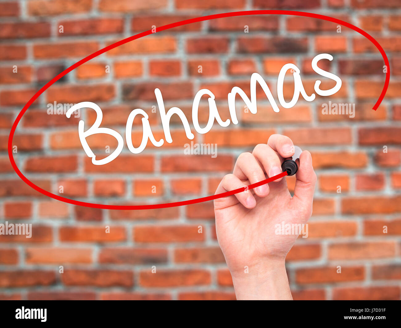 Man Hand writing Bahamas with black marker on visual screen. Isolated ...
