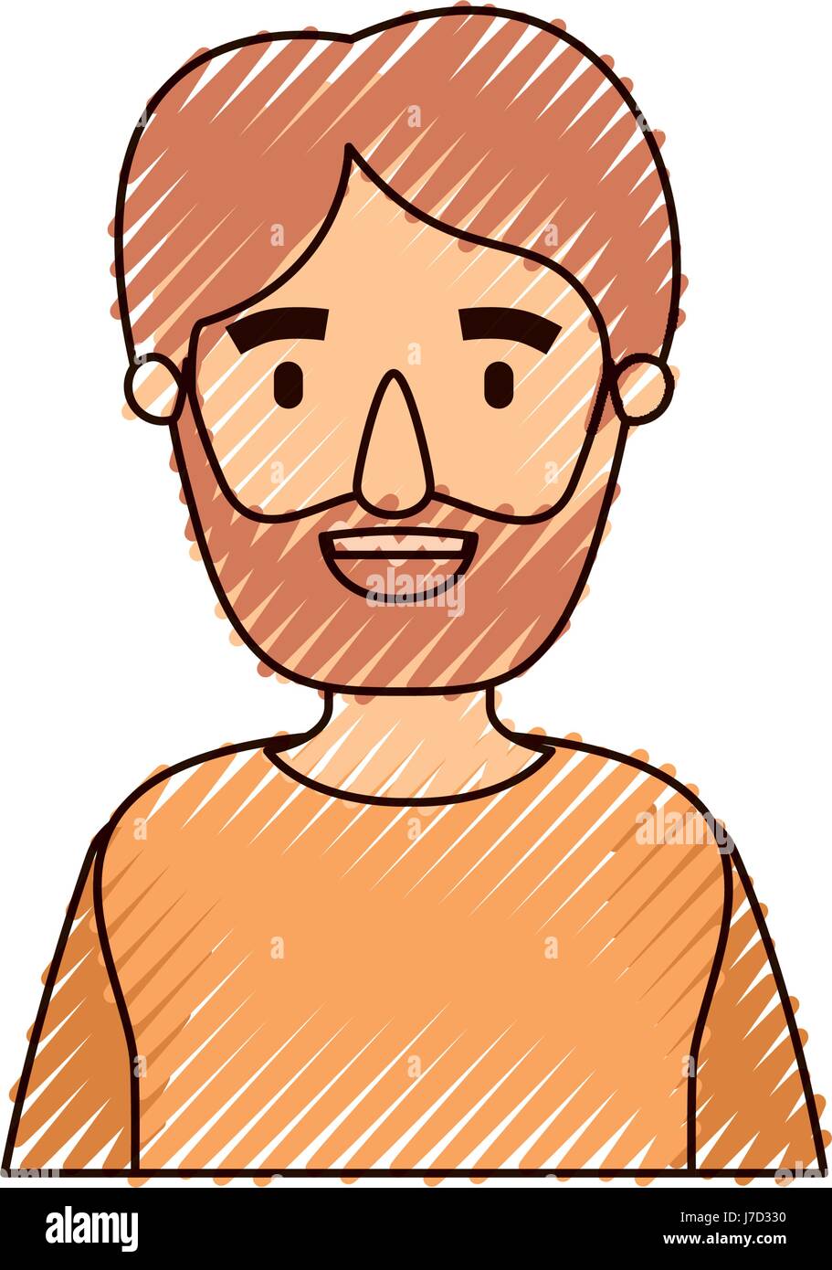 color crayon stripe caricature half body man bearded Stock Vector Image ...