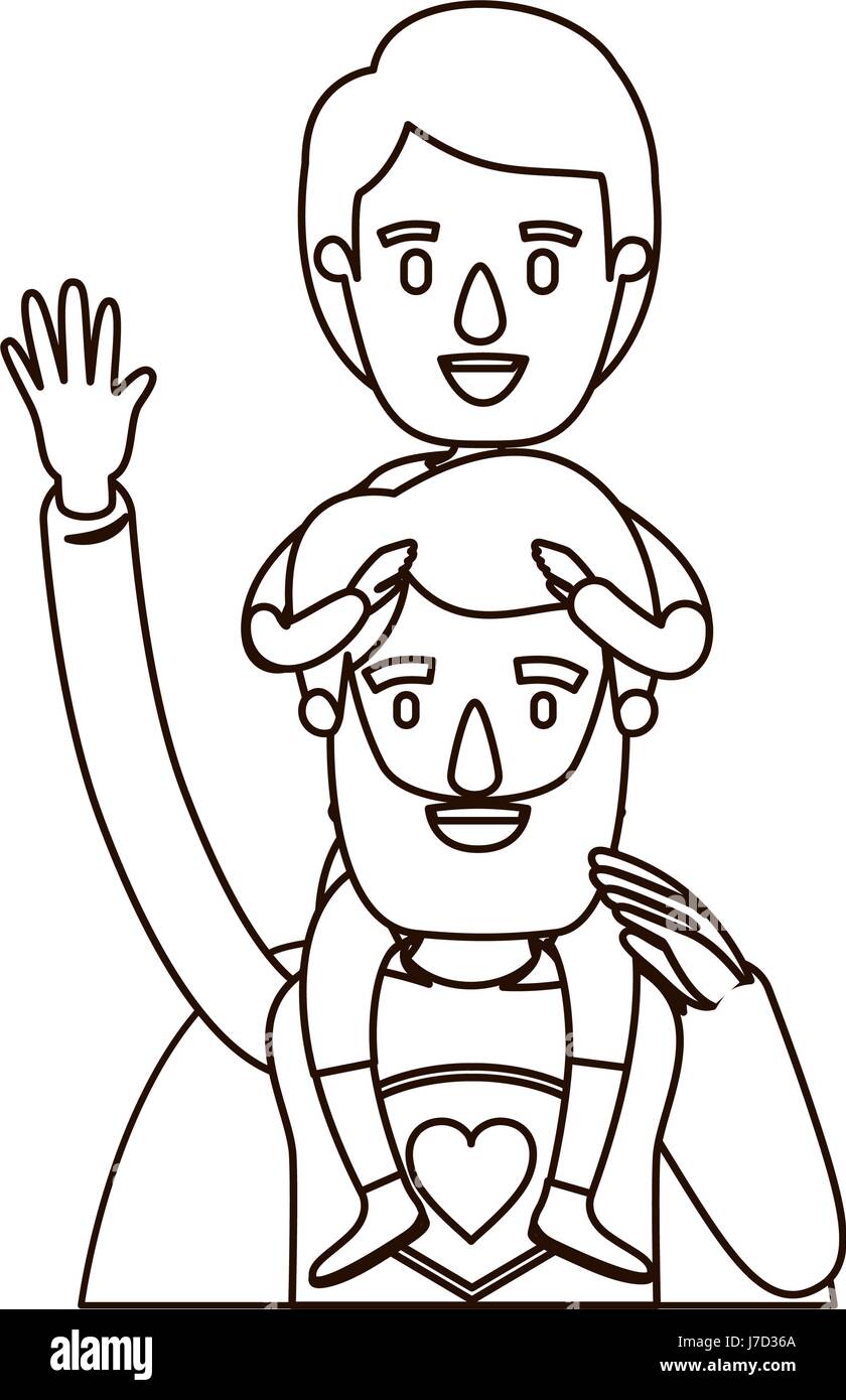 sketch contour half body super dad hero with boy on his back Stock ...